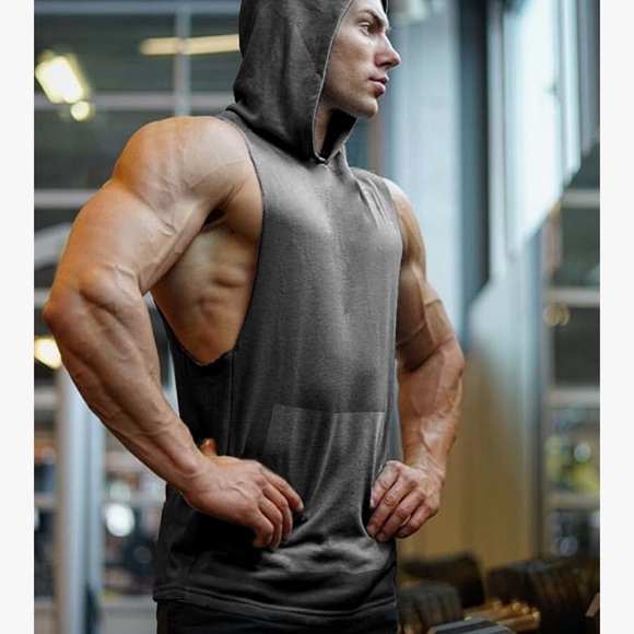 Coofandy | Shirts | Mens Sleeveless Hoodie Muscle Tee Charcoal Gray ...